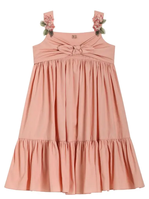 Dolce & Gabbana Sleeveless Poplin Dress With Appliqué And Knot Detail - Pink