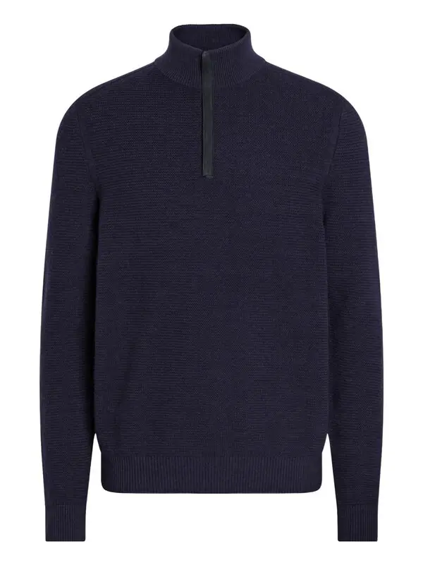 Zegna Vellus Aureum Zip Mock Neck - Navy Blue