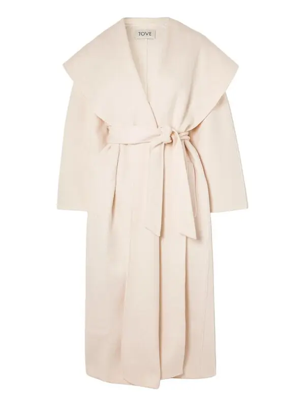 Tove Long-sleeved Belted Coat - Cream