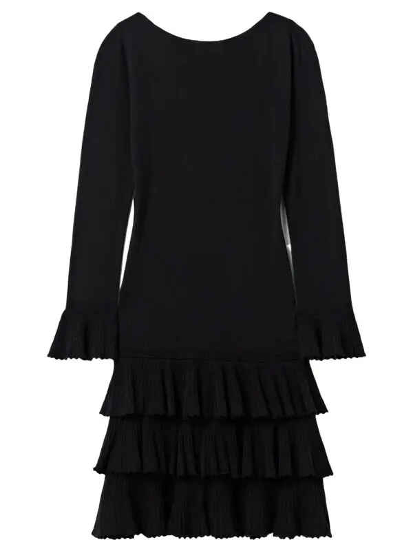 DÔEN Amelina Tiered Ruffled Merino Wool Mini Dress - Black
