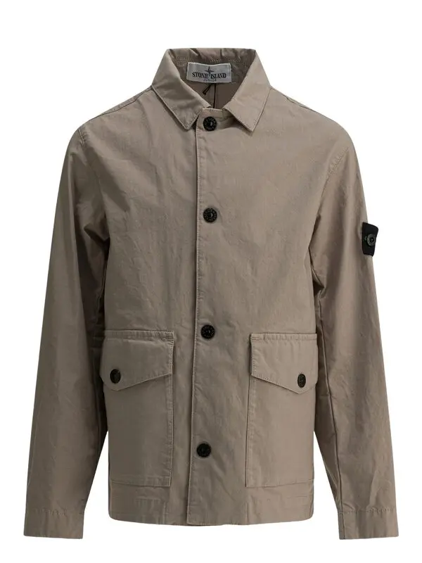 Stone Island Logo-patch Overshirt - Dove-grey