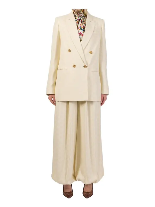 Etro Double Breasted Blazer With Paisley Print - Ivory