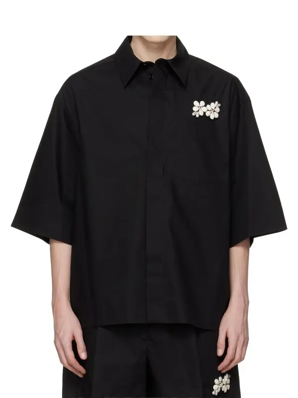 Simone Rocha Collared Short-sleeved Shirt - Black