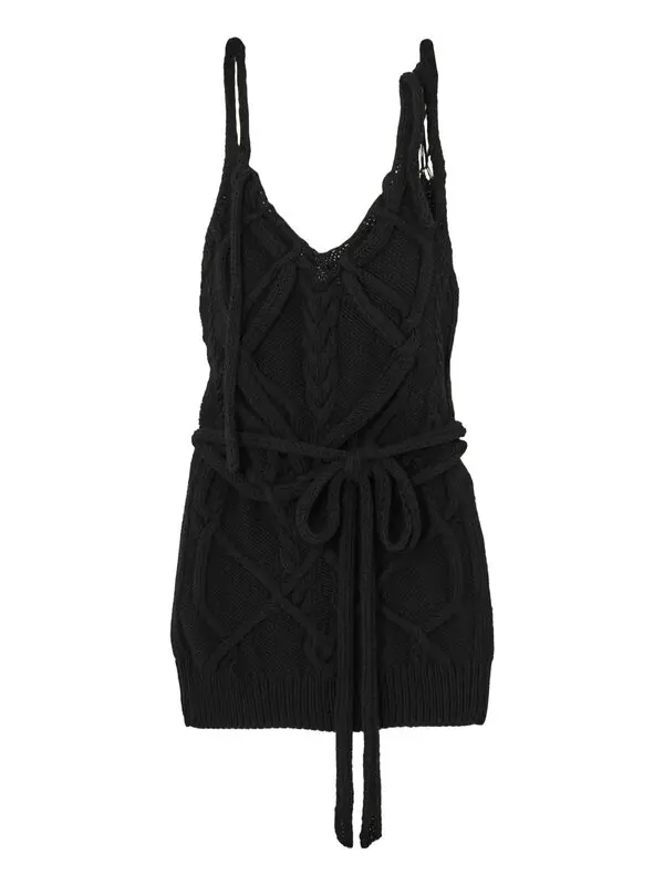Dries Van Noten Cable Knit Vest With Drawstring Detail - Black