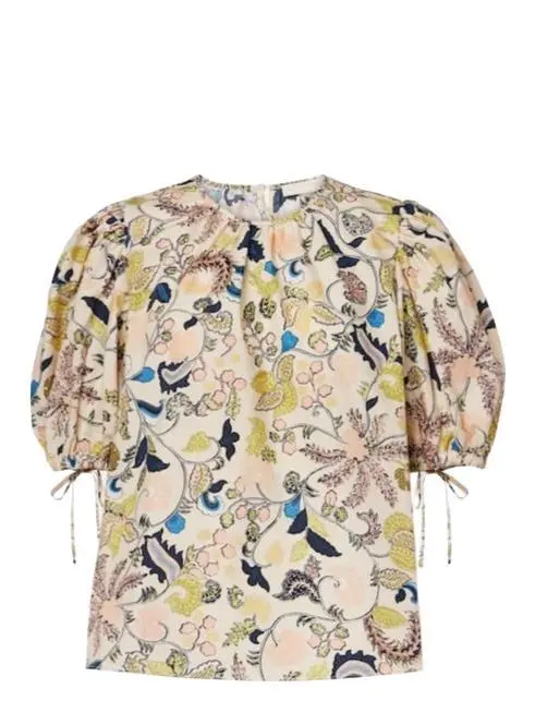 Ulla Johnson Floral Print Puff Sleeve Blouse - Nude