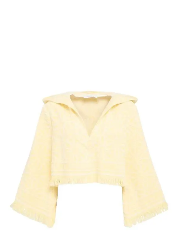 Zimmermann Coco Hooded Cotton Toweling Sweater With Fringed Accents - Nude