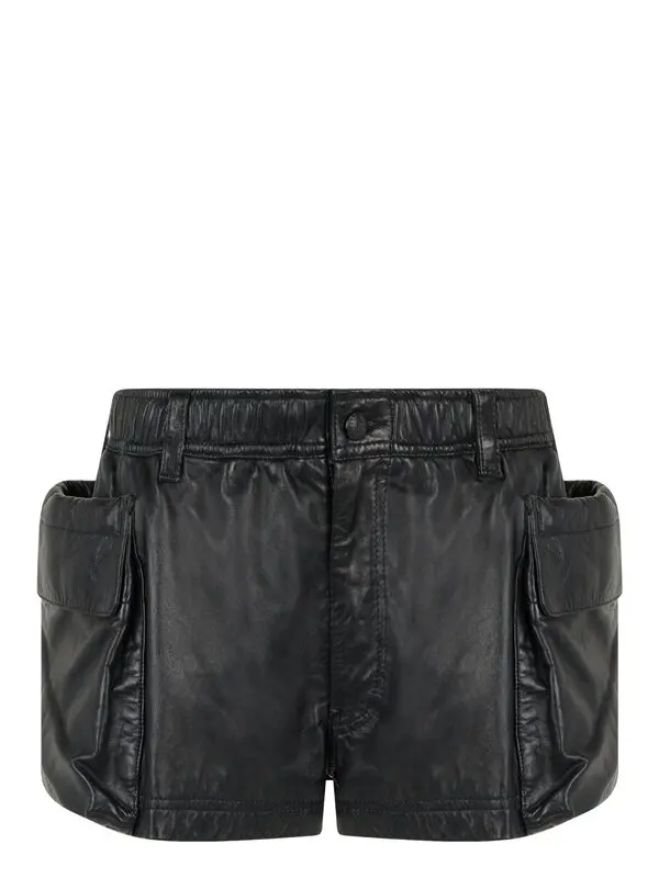 R13 Leather Cargo Shorts - Black