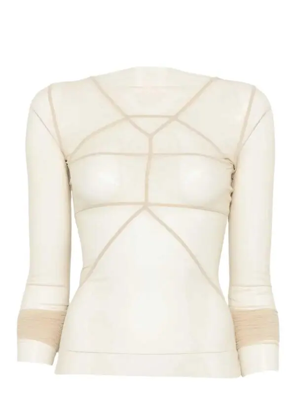 Rick Owens Temple Sheer Panelled Long Sleeve Top - White