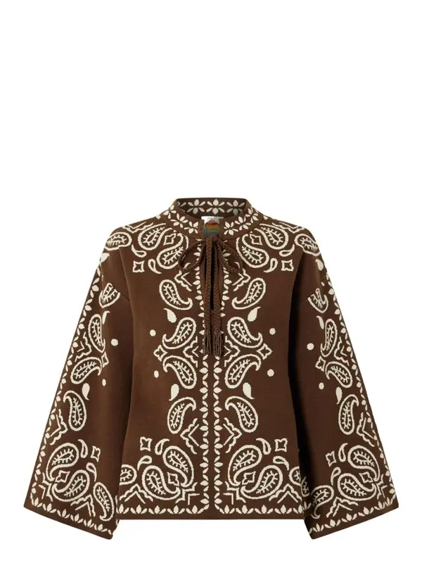 Farm Rio Tie-waist Paisley Knit Sweater - Brown