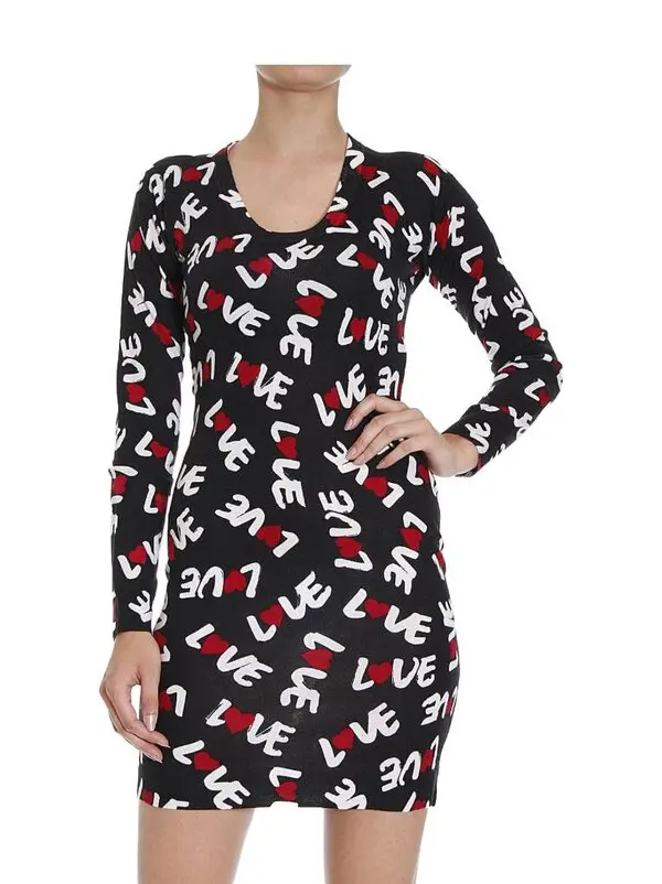 Moschino Love" Print Long Sleeve Dress - Black
