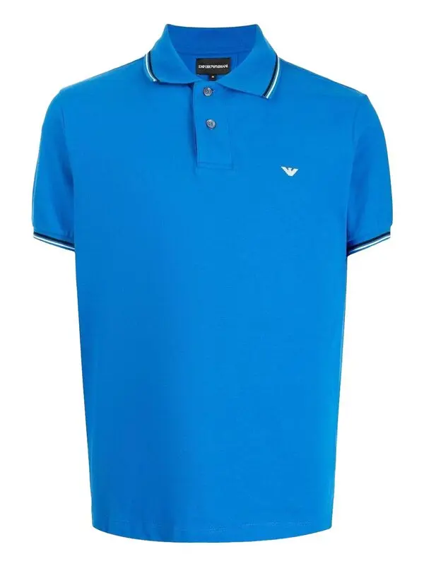 Emporio Armani Logo Printed Short Sleeved Polo Shirt - Blue