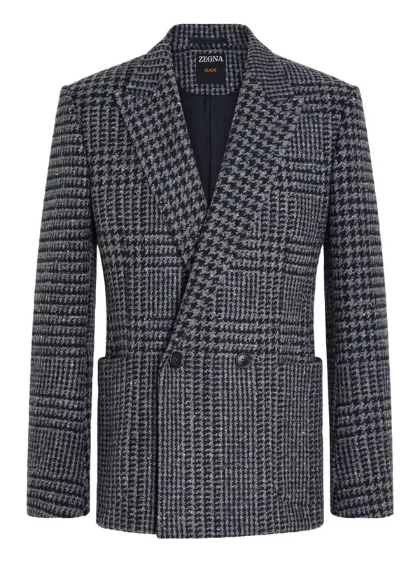 Zegna Grey And Black Wool And Cashmere Double-breasted Jacket - Gray And Black