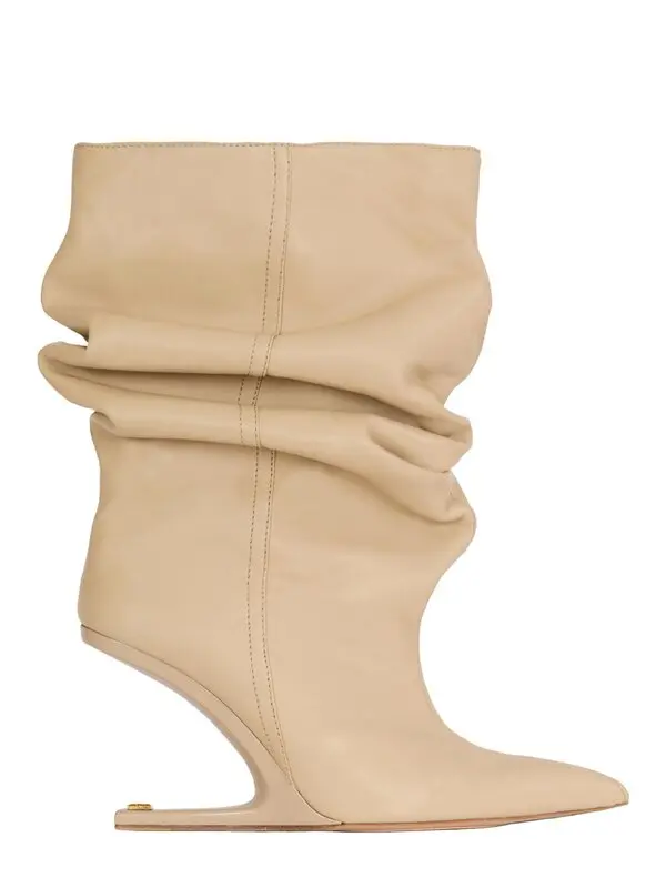 Balmain Pointed Toe Wedge Ankle Boots - Beige