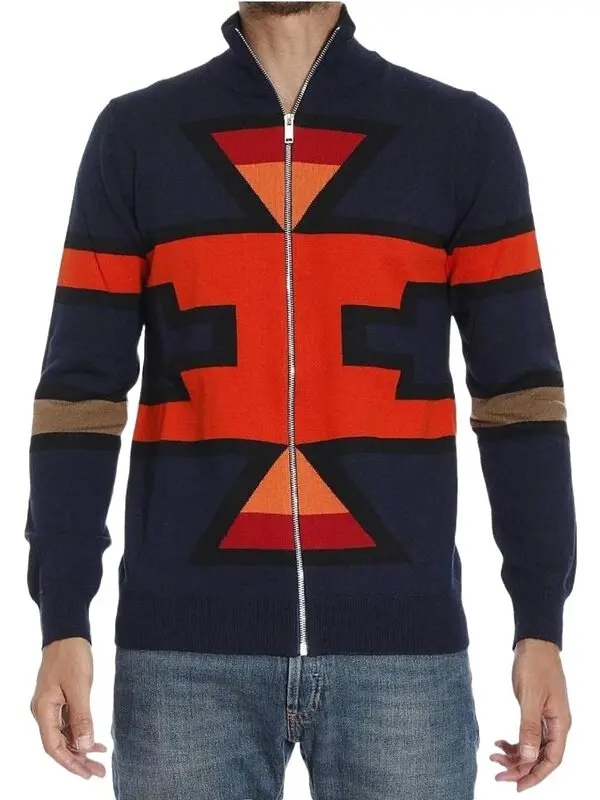 Iceberg Multicolor Geometric Zip-up Sweater - Black