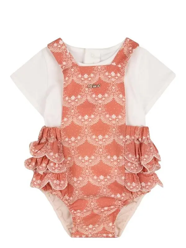 Chloé Ruffled Floral Bodysuit Set - Orange And White