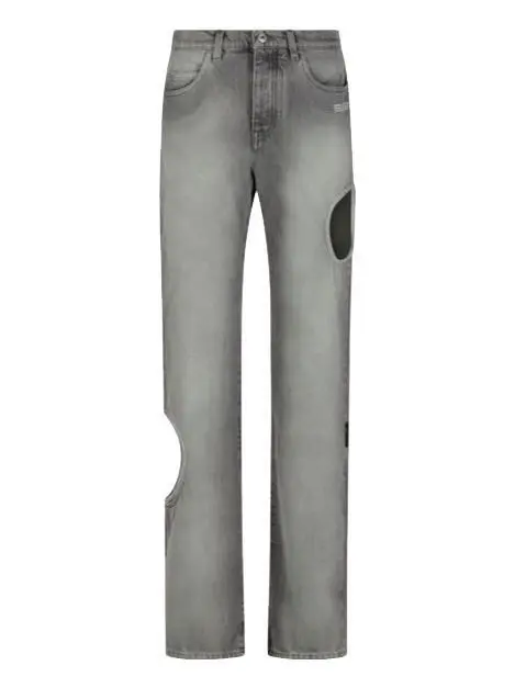 Off-White Straight Leg Cut-out Jeans - Grey
