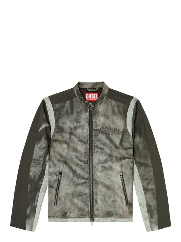 DIESEL® Panelled Logo Biker Jacket - Dark Gray
