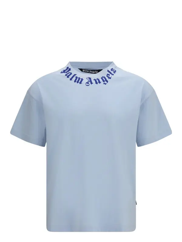 Palm Angels Logo Printed Crewneck T-shirt - Blue