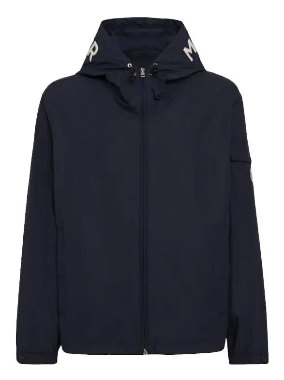 Moncler Hooded Casual Jacket With Embroidered Logo - Black