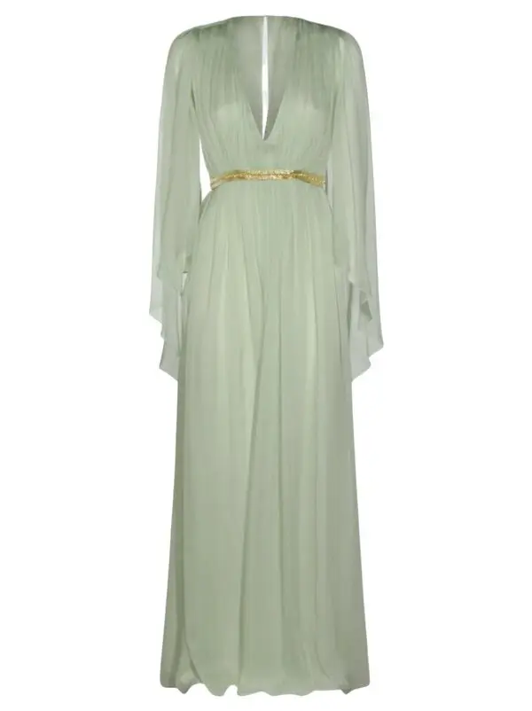 Alberta Ferretti Pleated Belted Maxi Dress - Gray