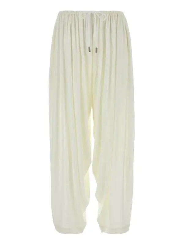 Co Name Elasticated Gathered Pants With Drawstring Detail - White