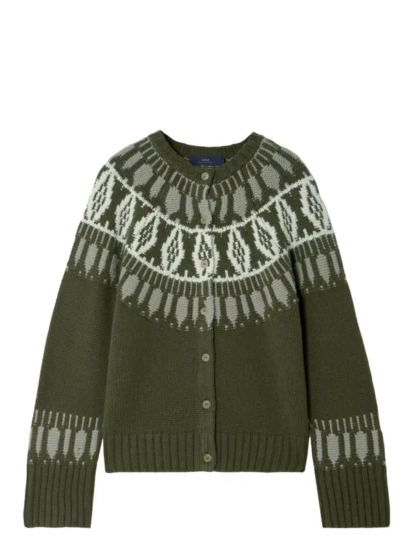 Arch4 Aspen Fair Isle Cashmere Cardigan - Dark Olive  Olive Grey