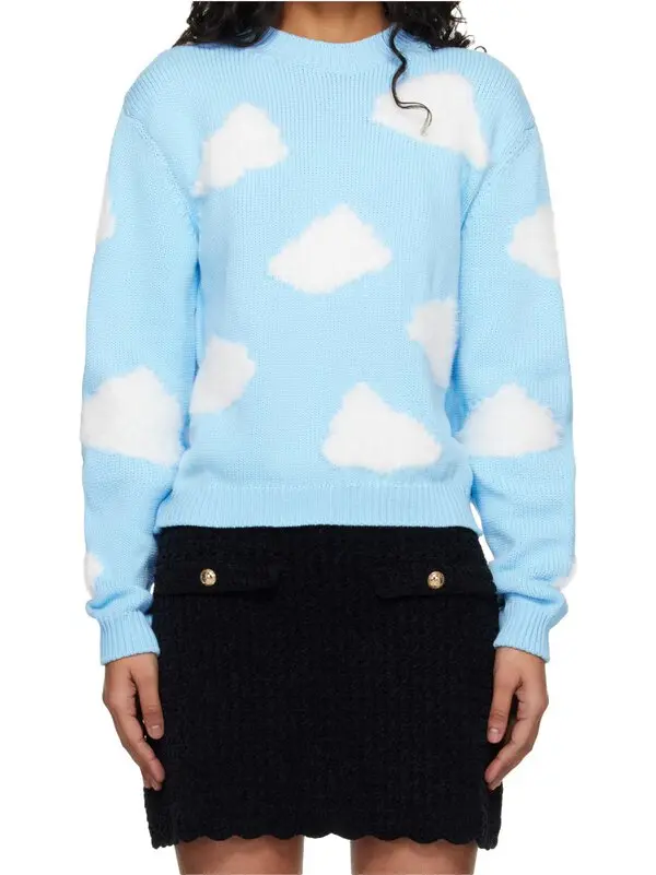 Moschino Cloud Intarsia Crew Neck Sweater - Blue