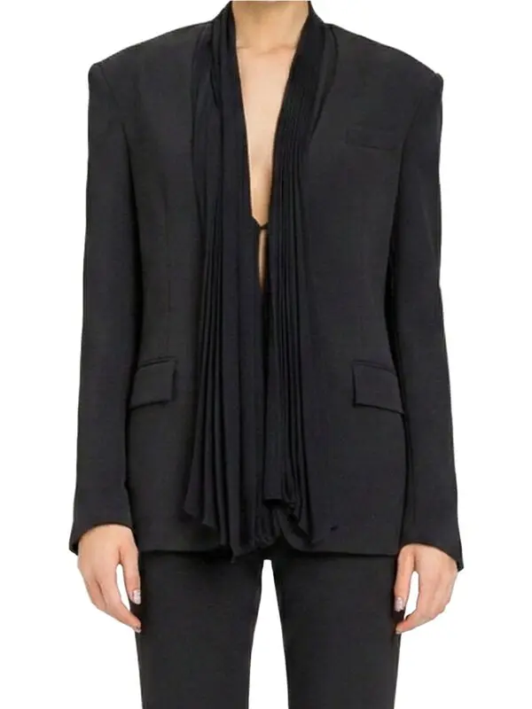 TWINSET Pleated Drape Jacket With Removable Waistband And Scarf - Black