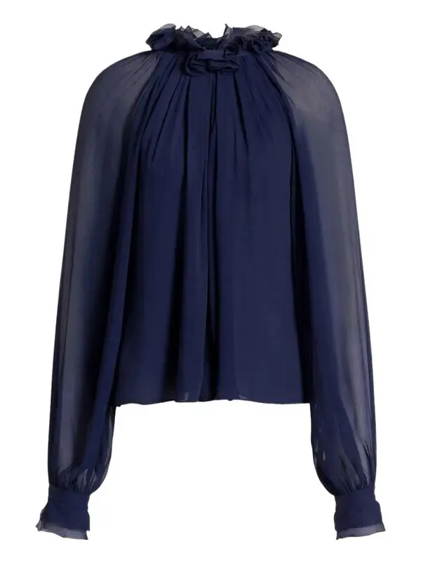 Alberta Ferretti Long Sleeve Ruffled Pleated Blouse - Blue