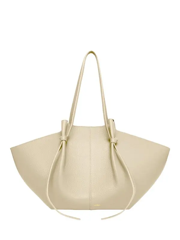 Yuzefi Double Handle Shoulder Bag With Magnetic Buckle And Knotted Strap - Nude