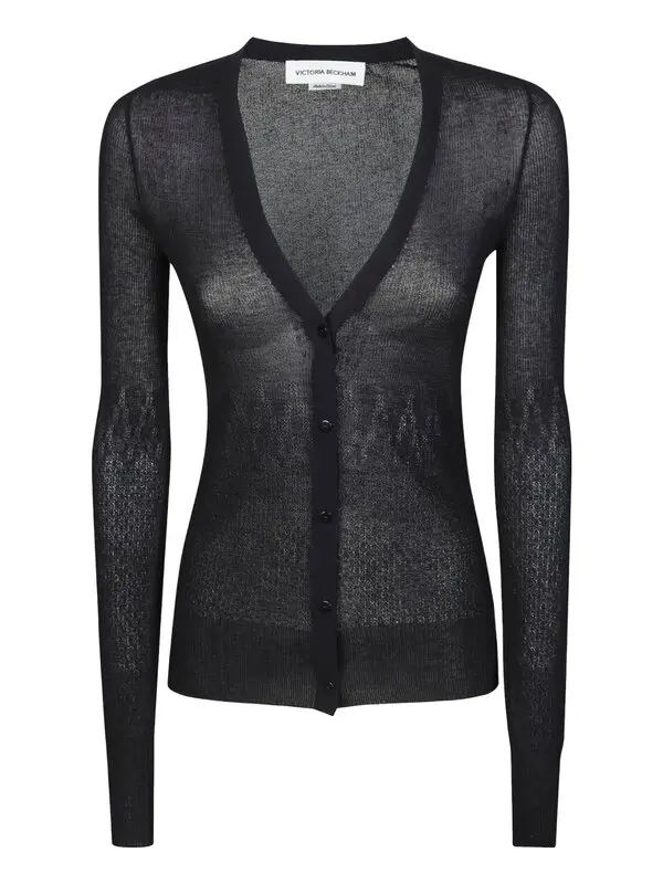 Victoria Beckham Ribbed V-neck Cardigan - Black