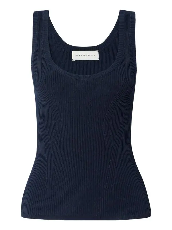 Dries Van Noten Ribbed U-neck Sleeveless Top - Blue