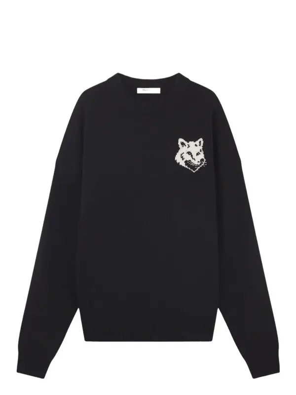 Maison Kitsuné Fox Intarsia Knit Crewneck Jumper - Black