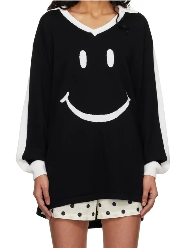 Moschino Smiley Wool Long Sleeve Sweater - Black