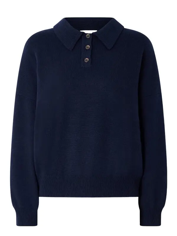 LISA YANG Etta Cashmere Polo Shirt - Navy Blue