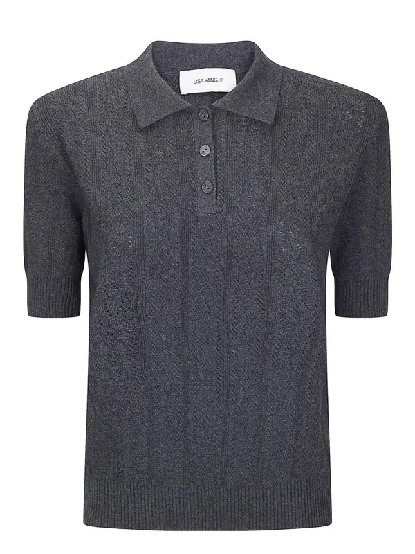 LISA YANG Short Sleeve Knit Polo - Eclipse