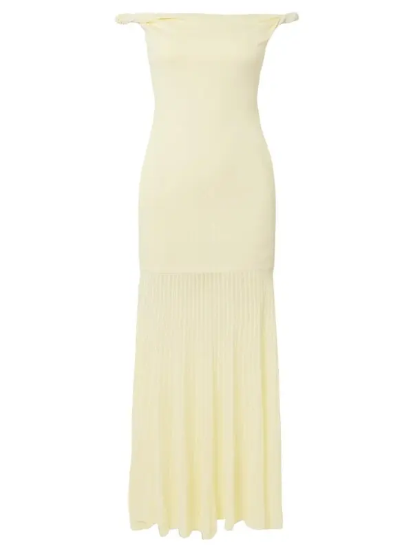 SIR. Off-shoulder Knotted Dress With Pleated Skirt - Pastel Yellow