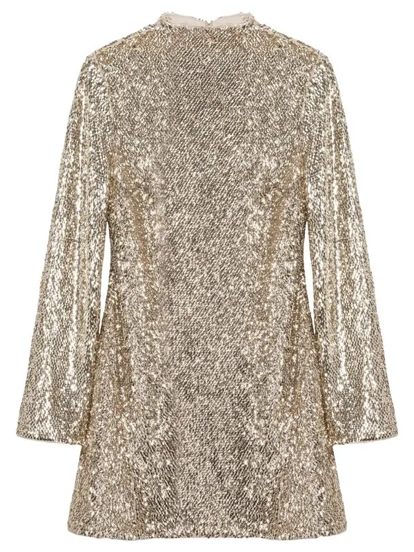 Simkhai Opal Sequin Long Sleeve Mini Dress - Golden