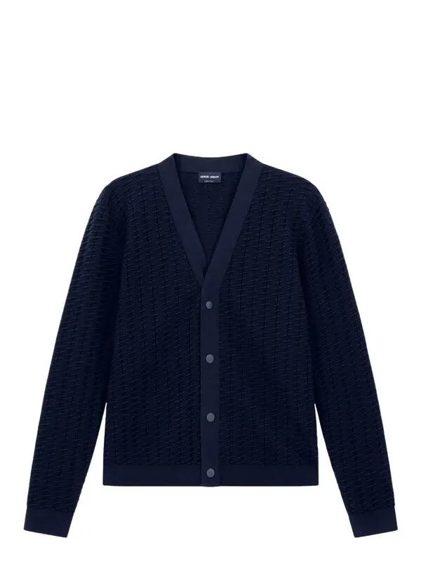 Giorgio Armani Textured Buttoned Cardigan - Navy Blue