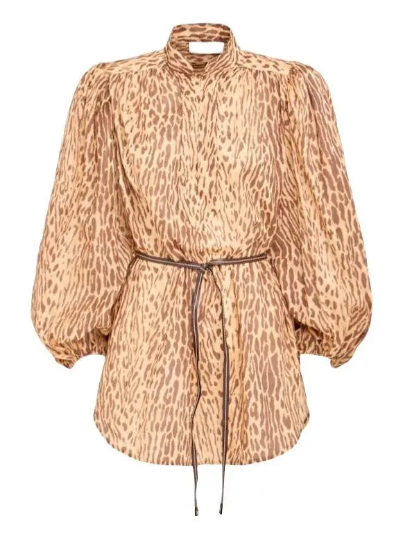 Zimmermann Cascadian Printed Cotton Tunic Top - Nude