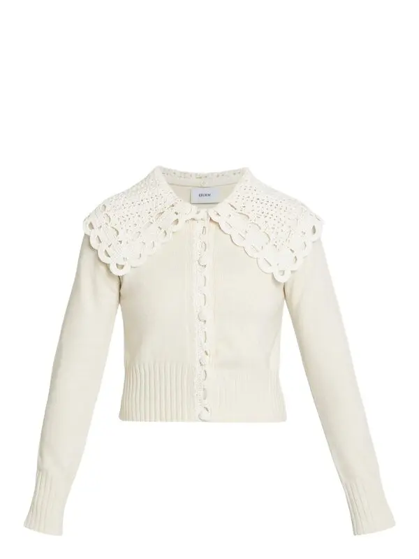 Erdem Wool Crew Neck Cardigan With Detachable Collar - Snow White