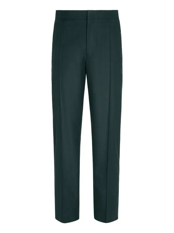 Zegna Wool-blend Tailored Pants With Elasticated Waistband - Dark Green
