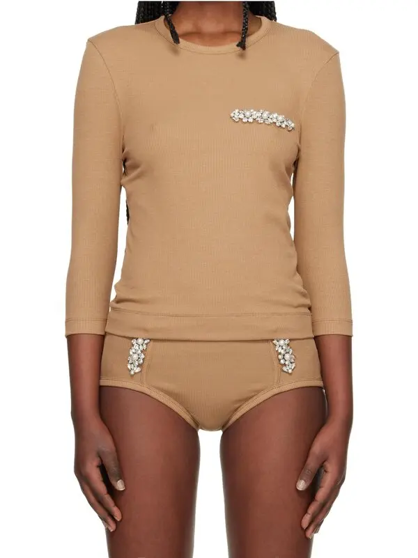 Simone Rocha Embellished Crew Neck 3/4 Sleeve T-shirt - Nude
