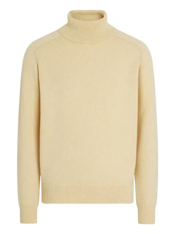 Zegna Cashmere Ribbed Turtleneck Sweater - Light Yellow Mixed Colors