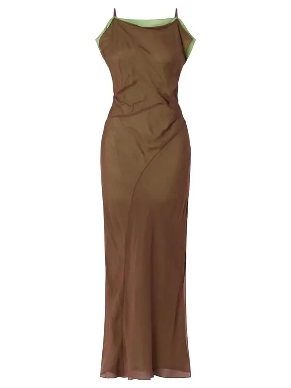 SIR. Danica Ruched Layered Silk-chiffon Maxi Dress - Brown