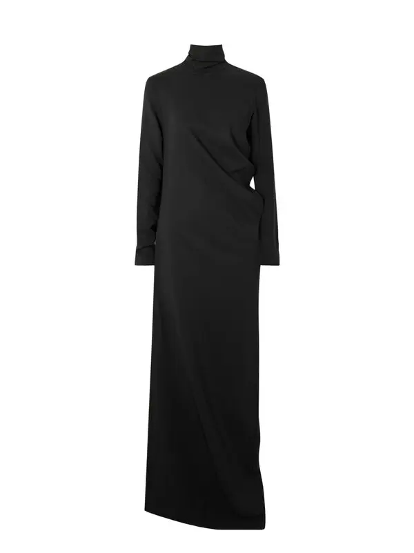 TOTEME Draped Knit Turtleneck Long Dress - Black