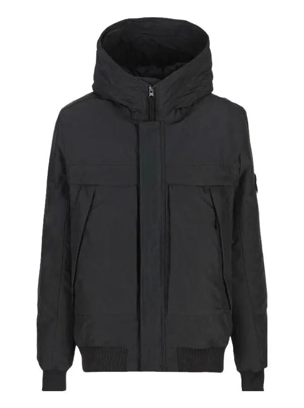 Stone Island Zip-up Hooded Down Jacket - Black