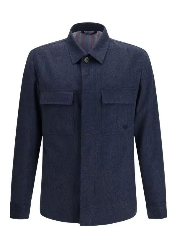 Etro Paisley Print Flap Pocket Shirt Jacket - Black
