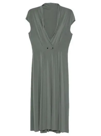 Alberta Ferretti V-neck Pleated Midi Dress - Grey
