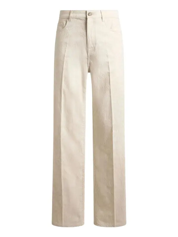 Etro Straight-leg Denim Jeans With Pressed Creases And Leafy Motif - Nude